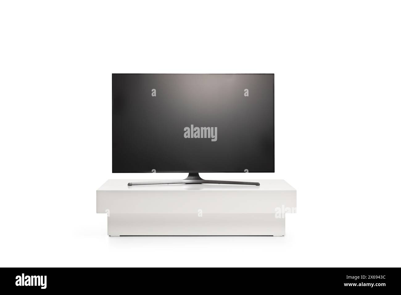 Flat tv screen on a white stand isolated on white background Stock ...