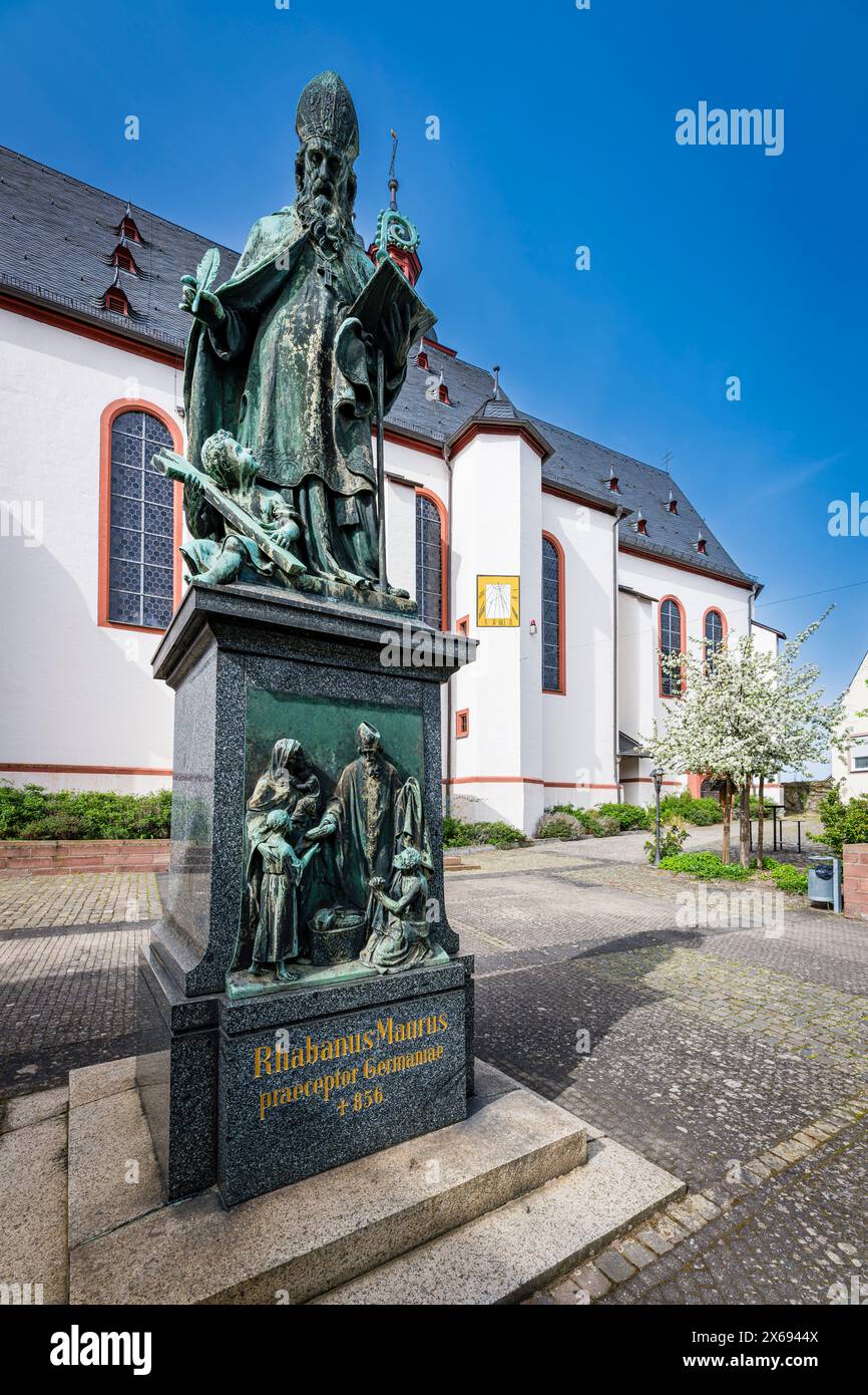 Rabanus Maurus monument in front of the Catholic church of St. Walburga ...
