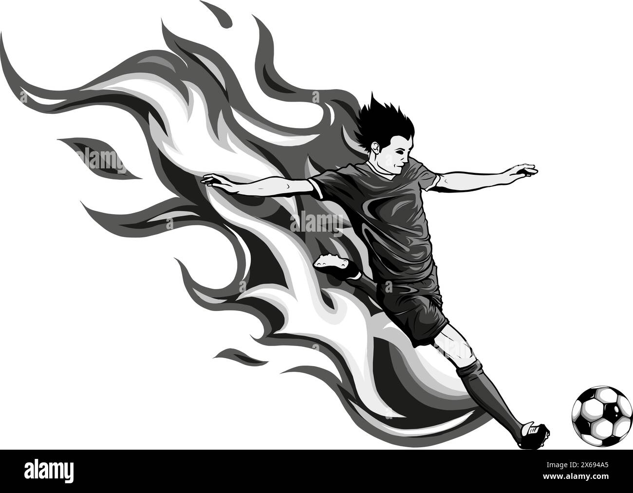 Soccer Player Flame Kick-Flame trailing football athlete doing his ...