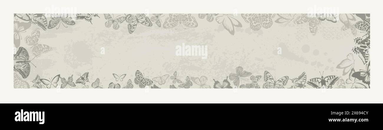 Background long horizontal frame with vintage beige butterflies. hand ...