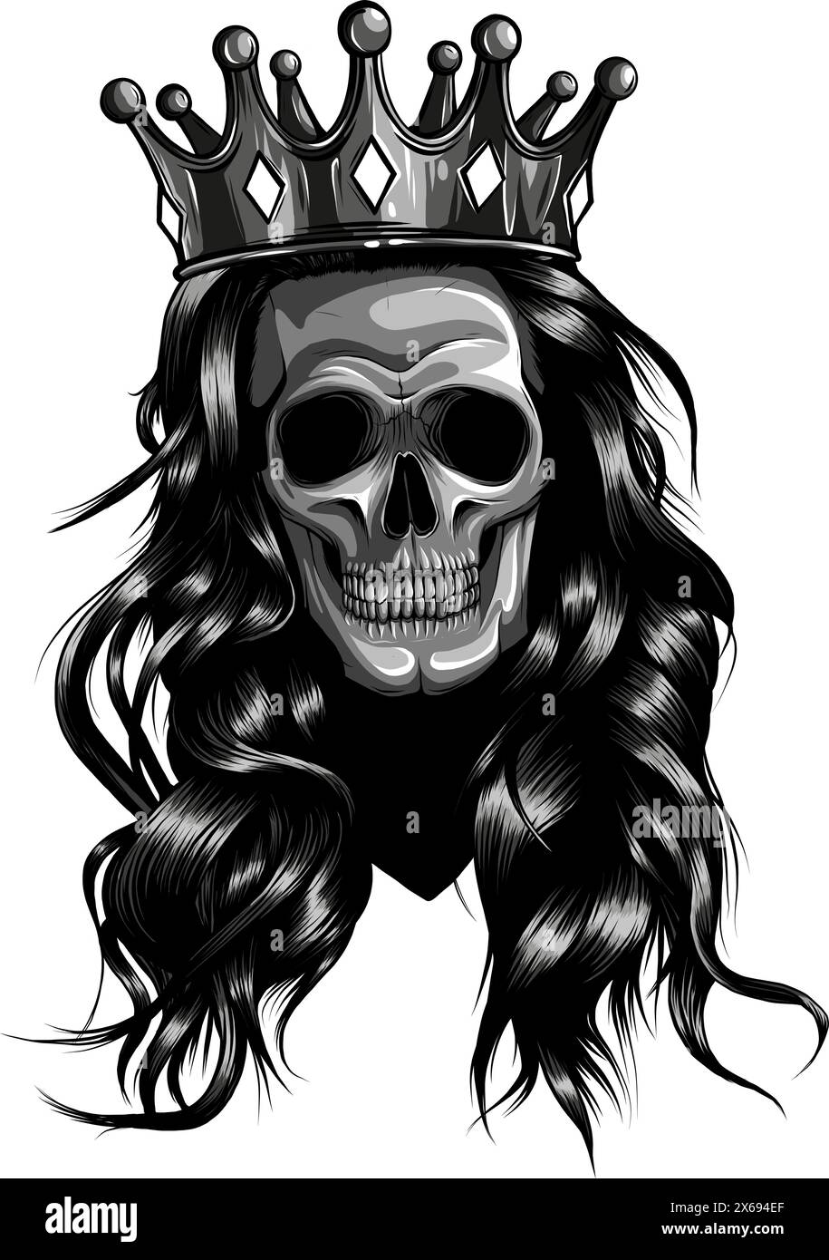 monochrome Skull Queen Line Art Vector Logo Design Illustration Stock ...