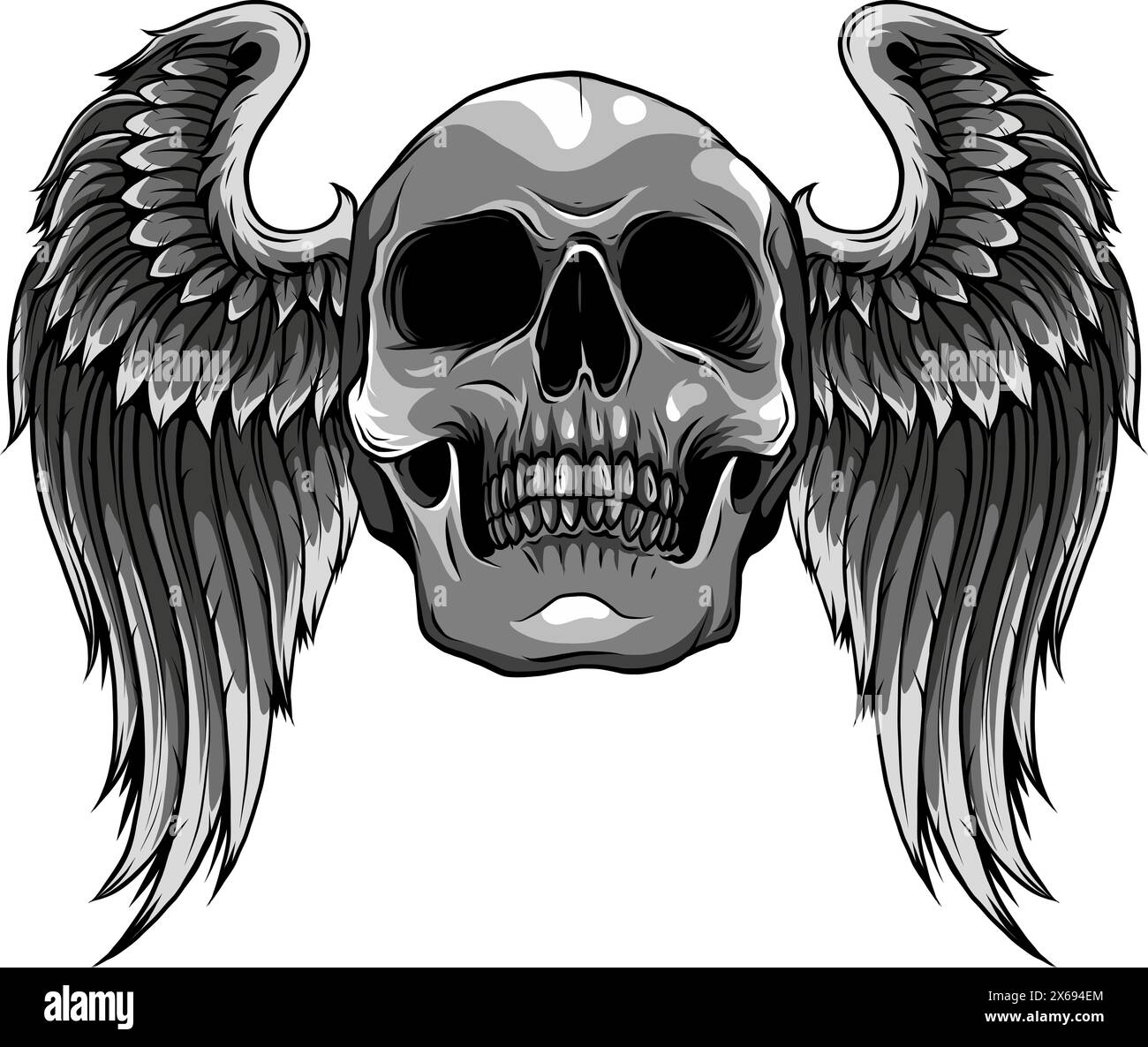 Skull And Wings Outline