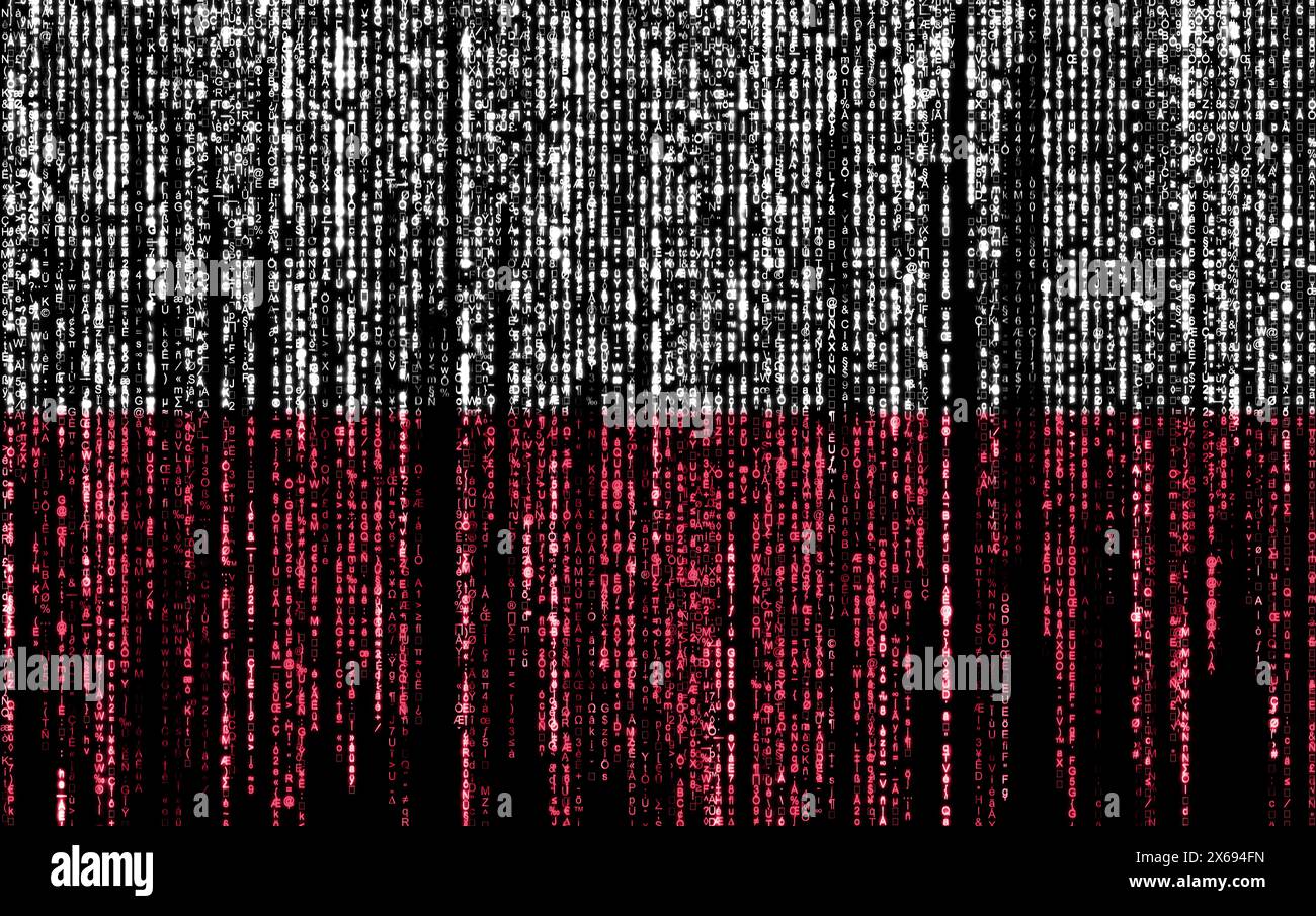 Flag of Poland on a computer binary codes falling from the top and ...