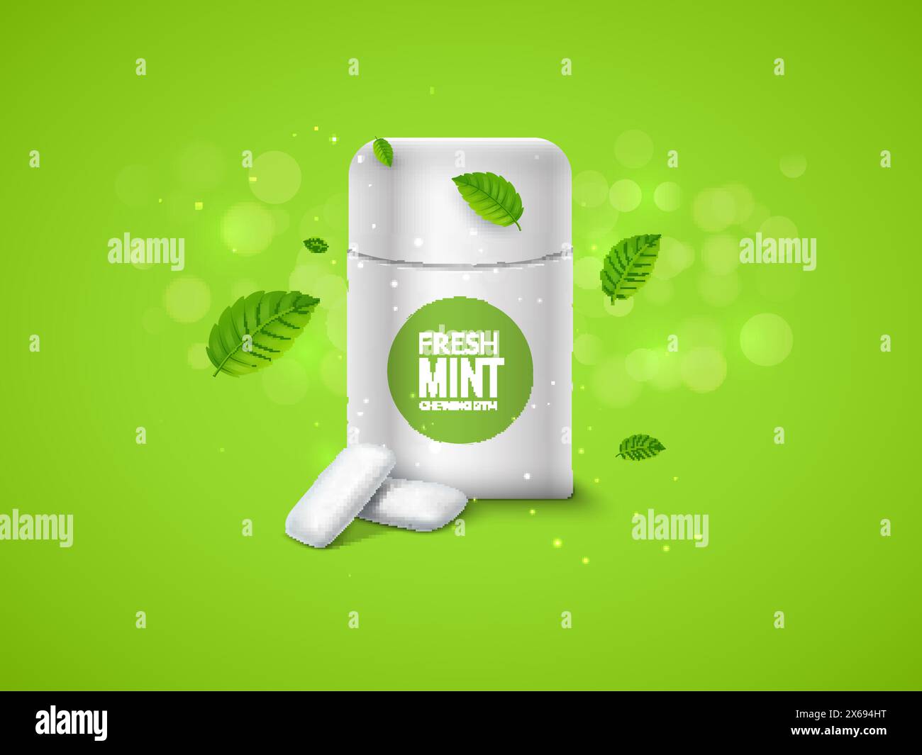 Vector chewing gum package box and green mint for fresh breath. Dental ...