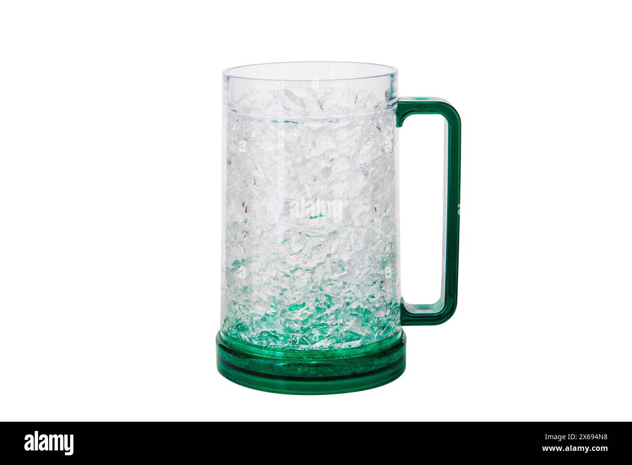 Empty green beer mug with ergonomic handle isolated on white background ...