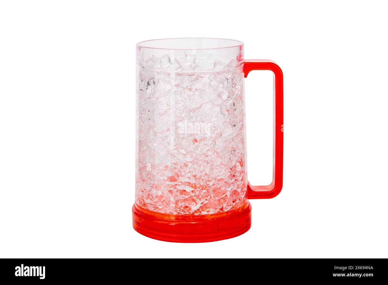 Empty orange beer mug with ergonomic handle isolated on white ...