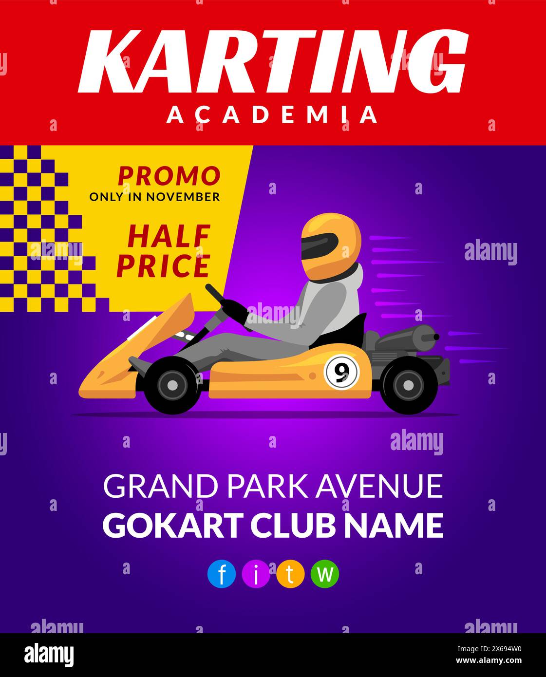 Go kart race background poster. Karting race car cartoon helmet driver sport backgorund Stock ...