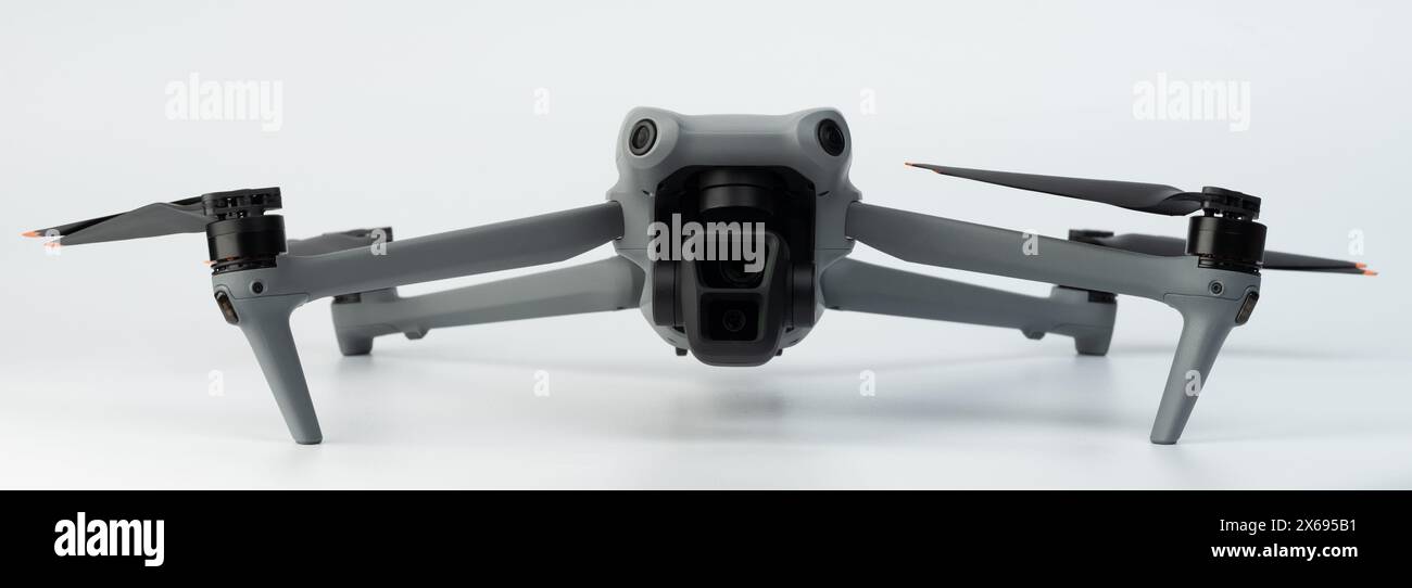 Front view of unfolded drone isolated on white studio background Stock ...