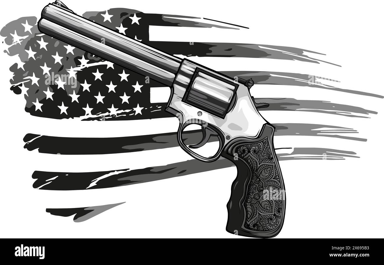 Western pistol or revolver on usa flag vector Illustration in detailed ...