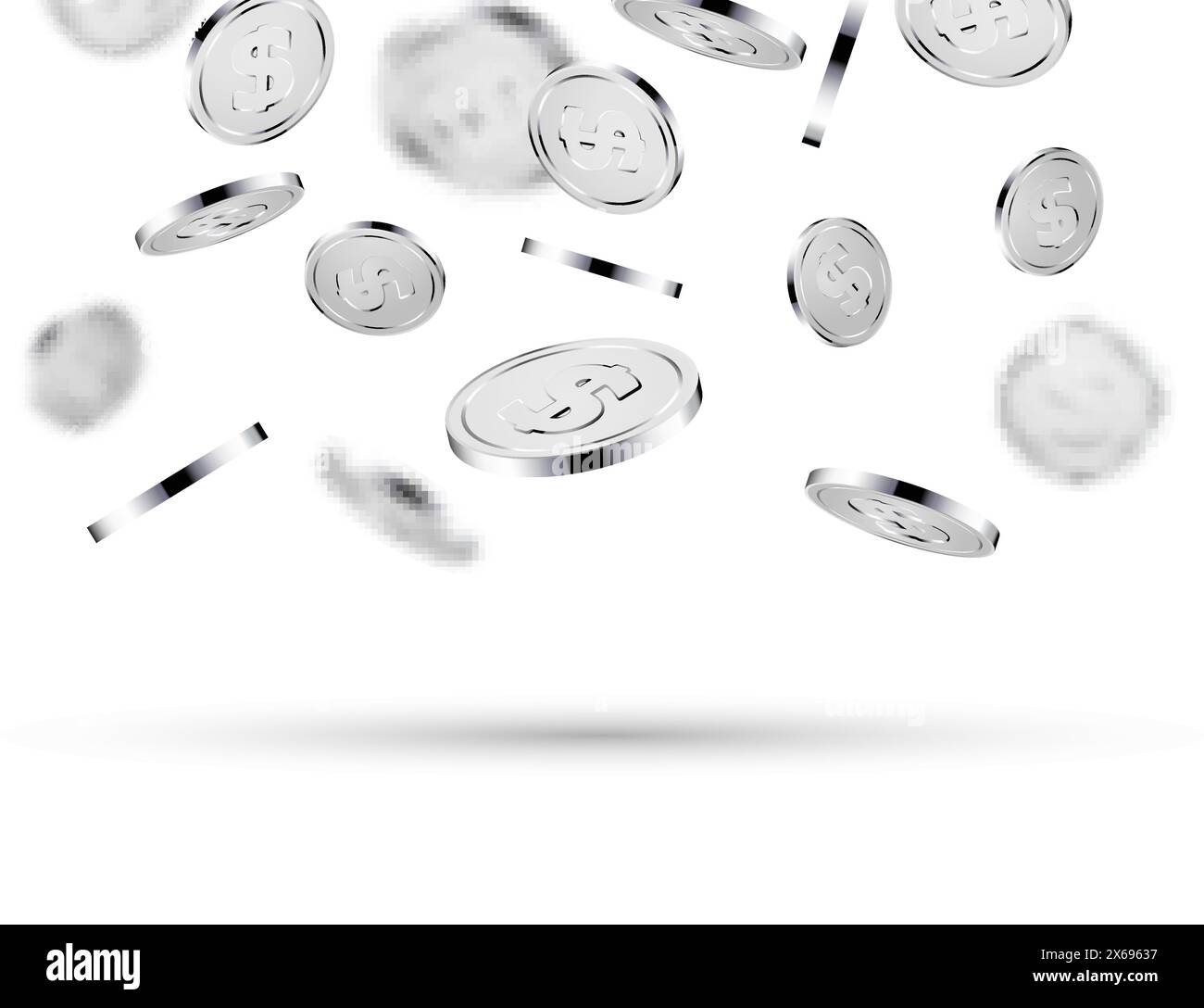 Silver falling coins vector realistic casino background, 3d coin money ...