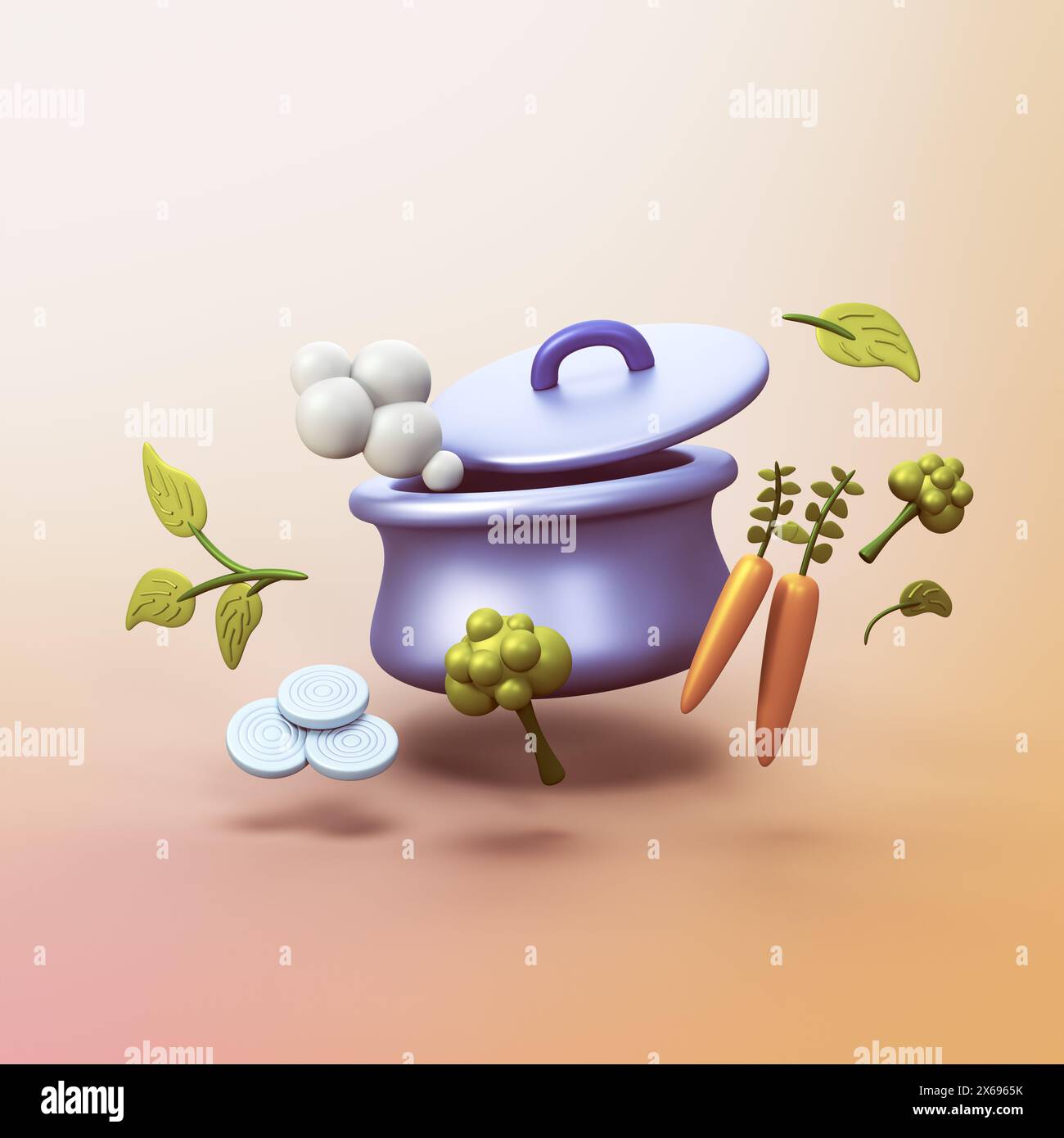 Cooking pot with vegetables - stylized 3d CGI icon object Stock Photo ...