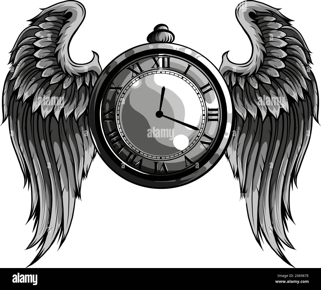 vector of monochrome Pocket watch with wing Stock Vector Image & Art ...