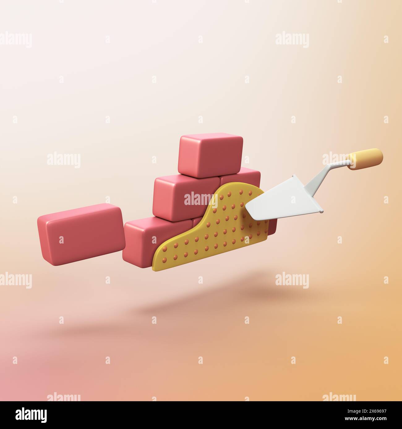 Brick wall construction - stylized 3d CGI icon object Stock Photo - Alamy