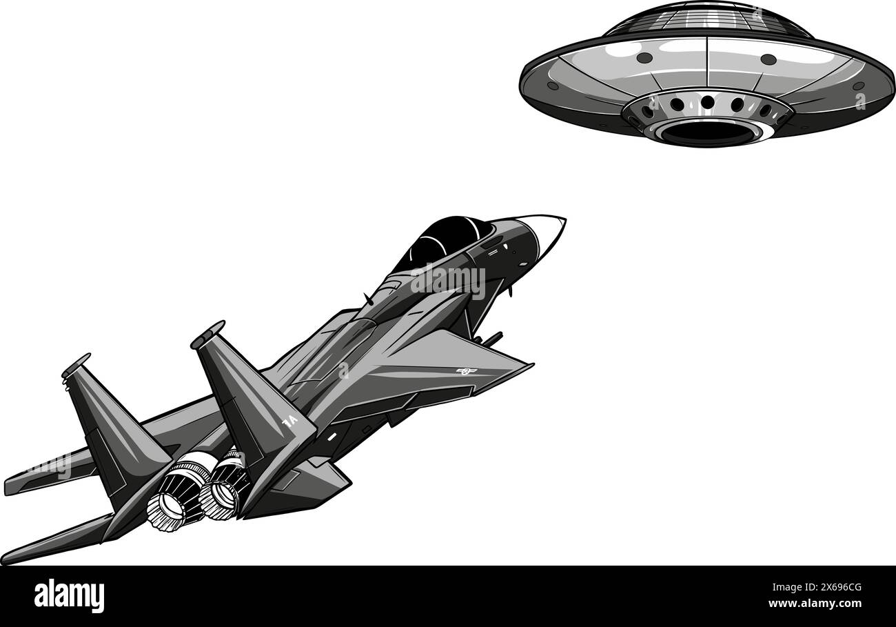 vector monochrome military jet fight with ufo Stock Vector Image & Art ...