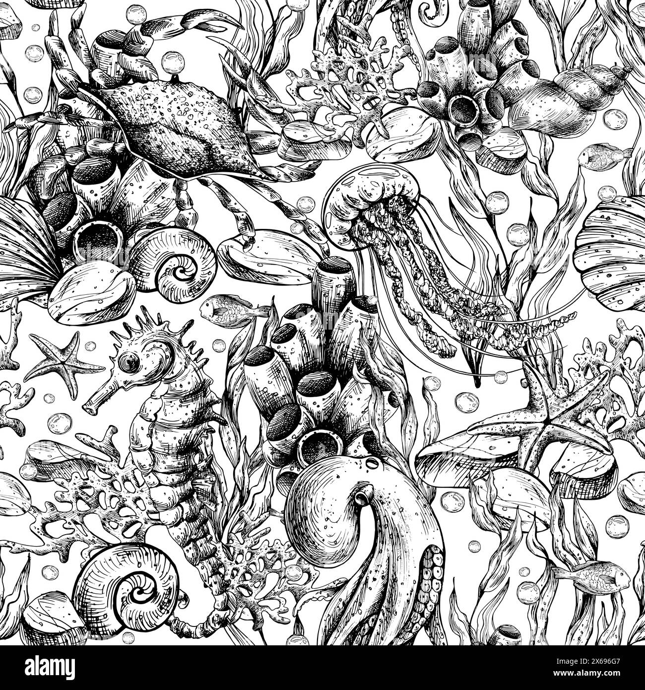 Underwater world clipart with sea animals whale, turtle, octopus ...