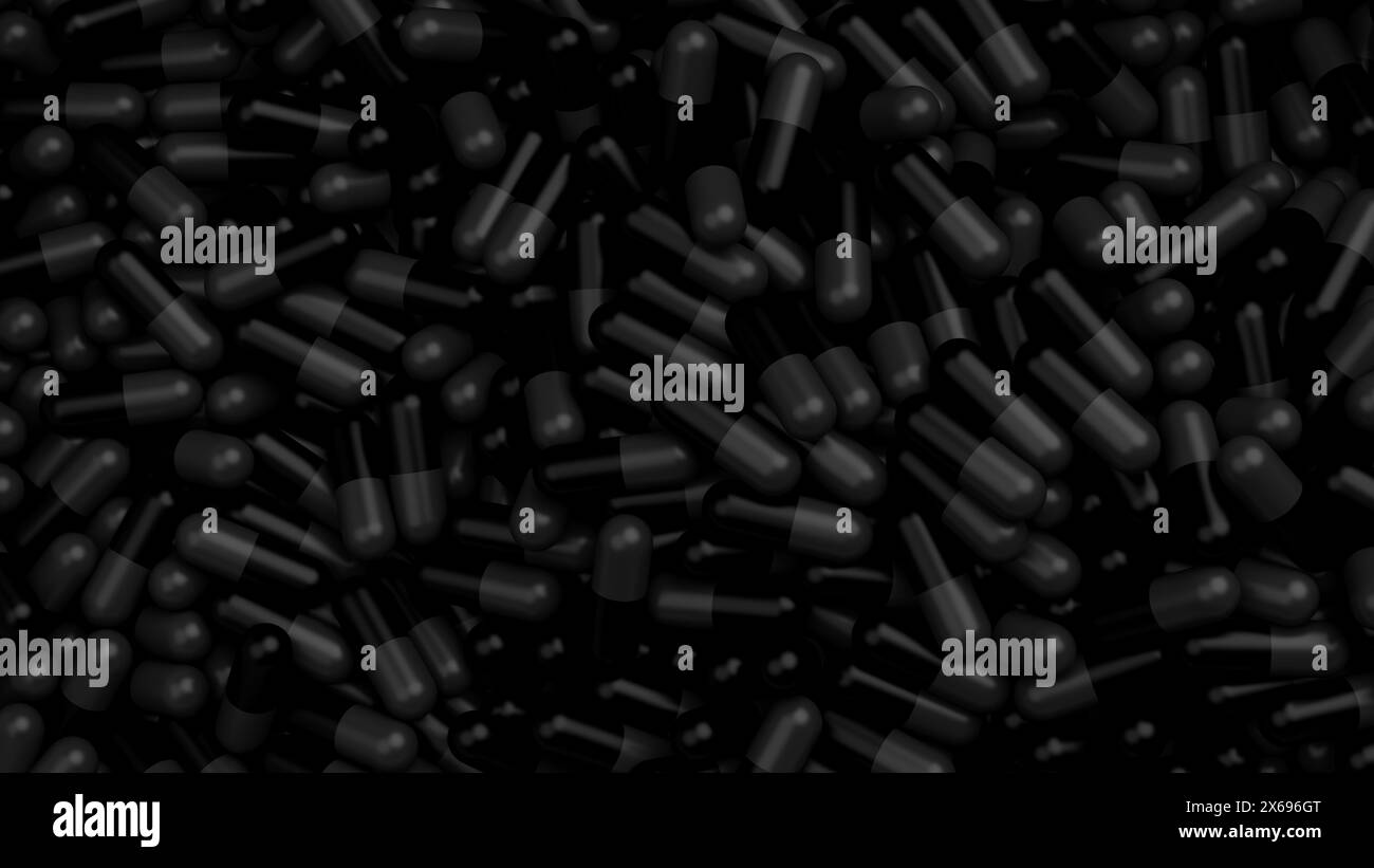 Top view on black pills mixed background. Drugs, pills, tablets ...