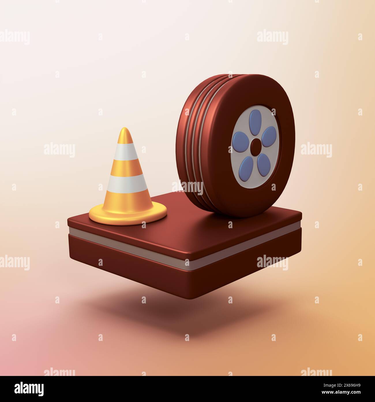 Road wheel cone - stylized 3d CGI icon object Stock Photo - Alamy