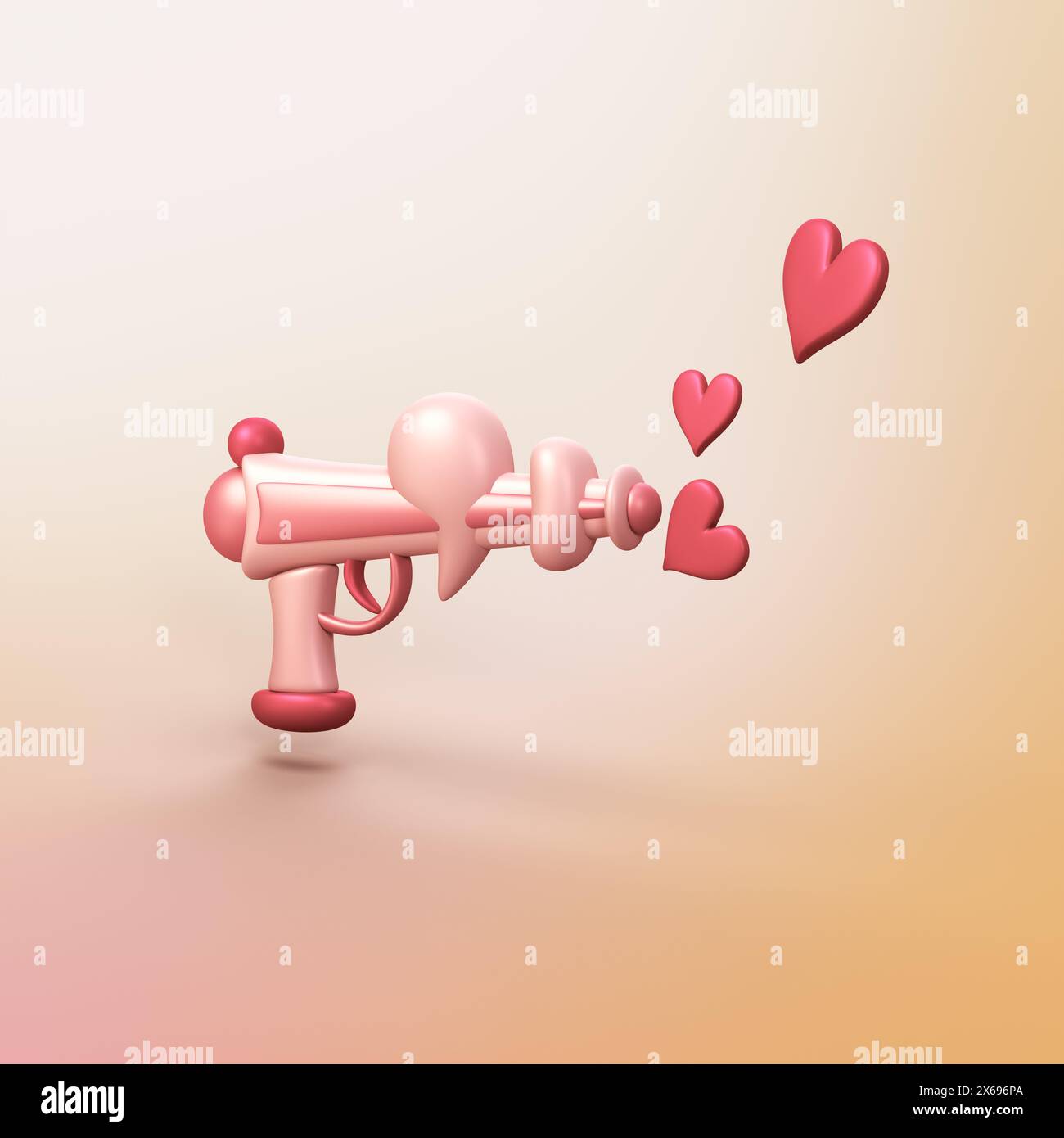 Gun with hearts - stylized 3d CGI icon object Stock Photo - Alamy