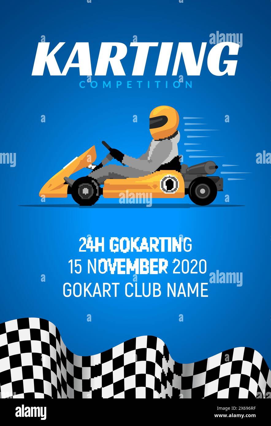 Go kart race background poster. Karting race car cartoon helmet driver ...