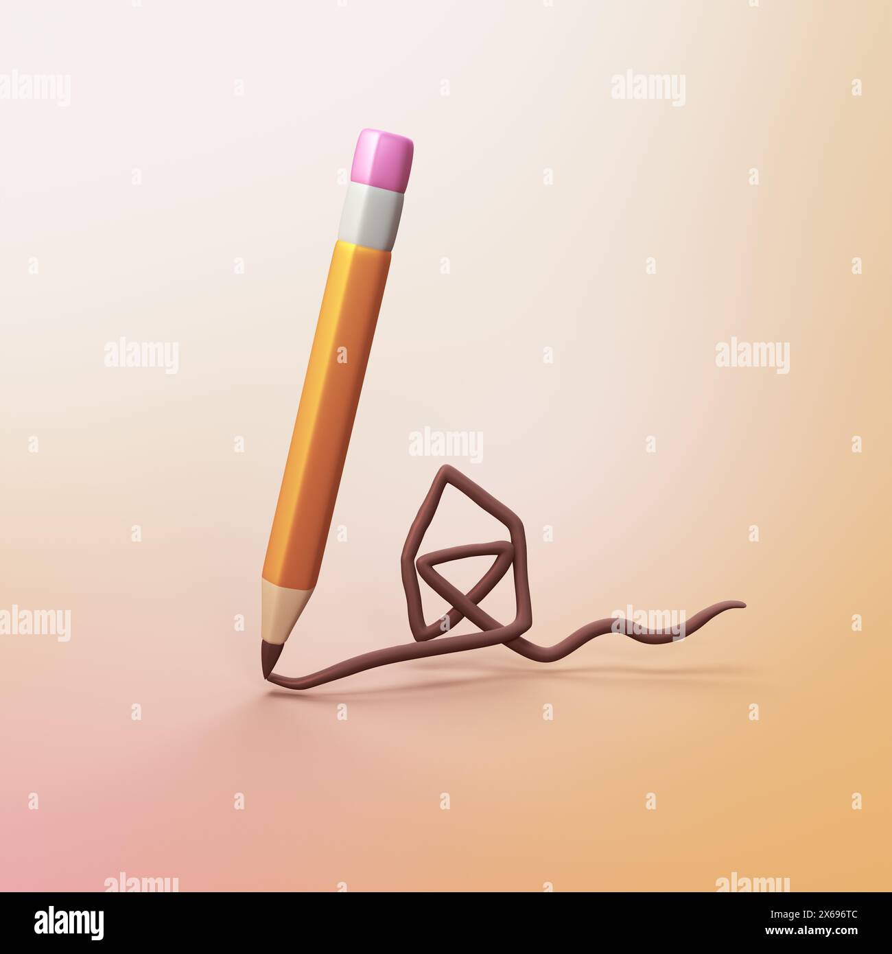 Pencil drawing small house - stylized 3d CGI icon object Stock Photo ...