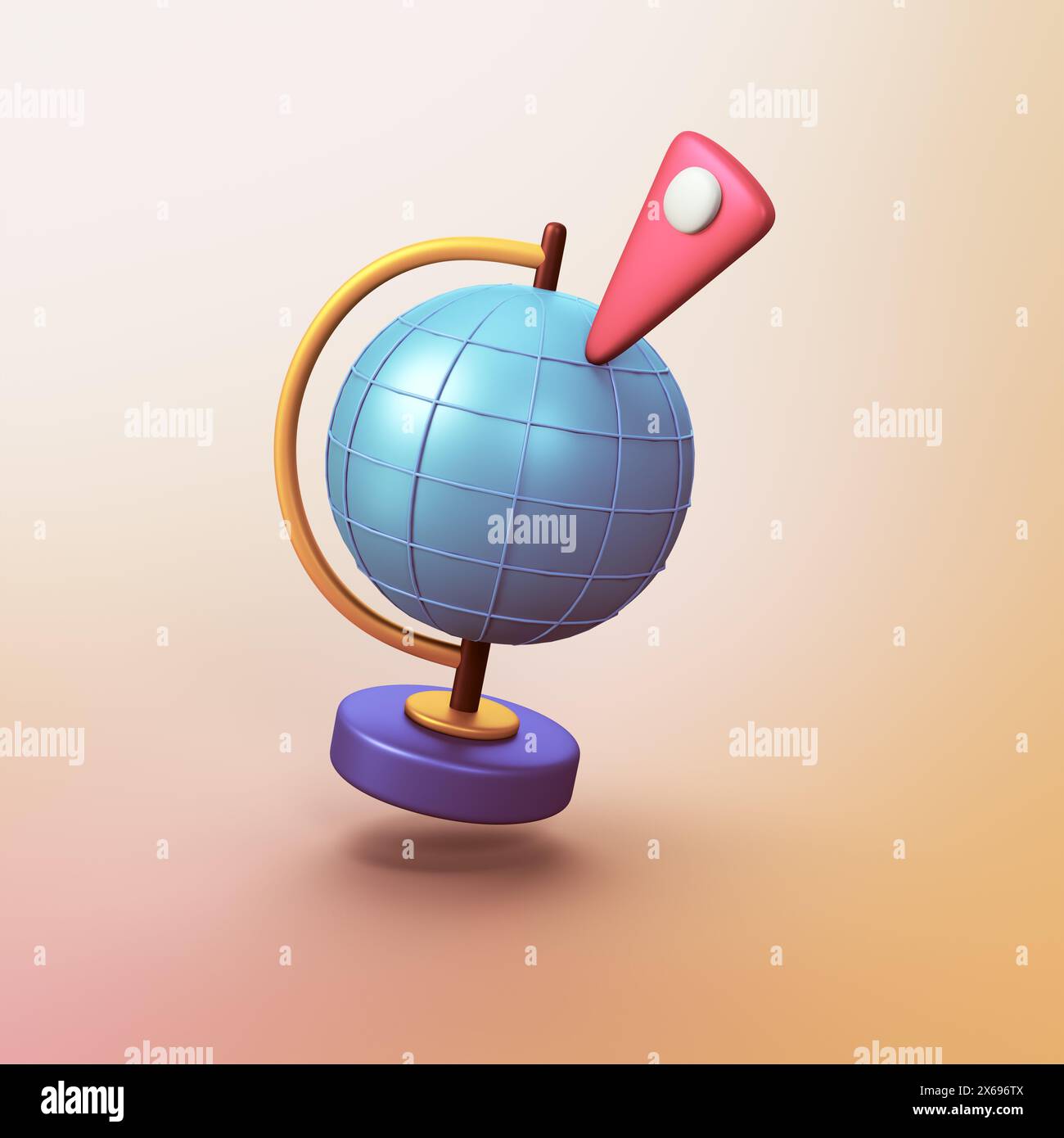 Globe with map pin - stylized 3d CGI icon object Stock Photo - Alamy