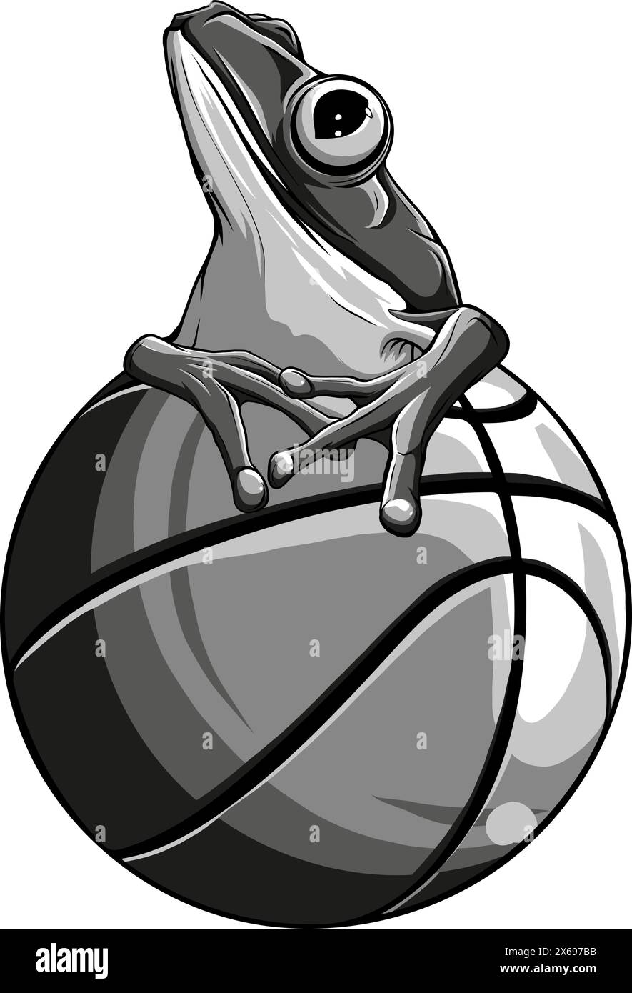vector monochrome frog sitting on bascket ball Stock Vector Image & Art ...