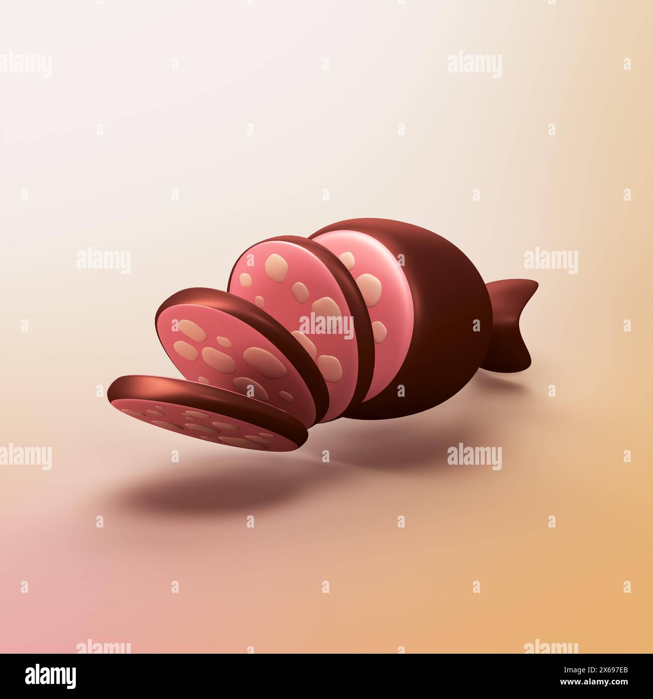 Meat sausage cut into slices - stylized 3d CGI icon object Stock Photo ...
