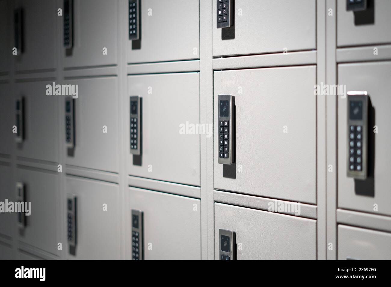 Number combination locks on gray cabinets Stock Photo - Alamy