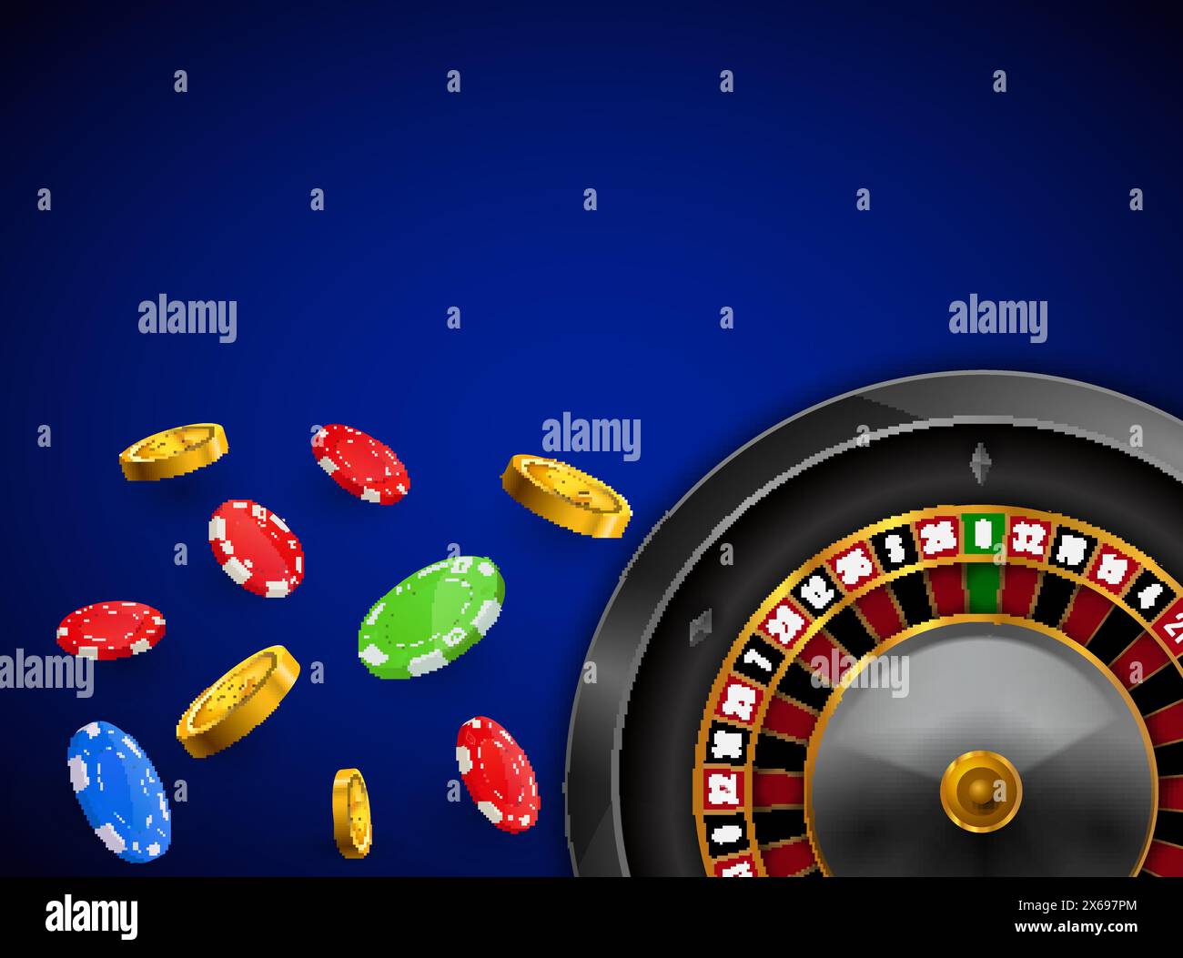 Casino roulette with chips, red dice realistic gambling poster banner ...