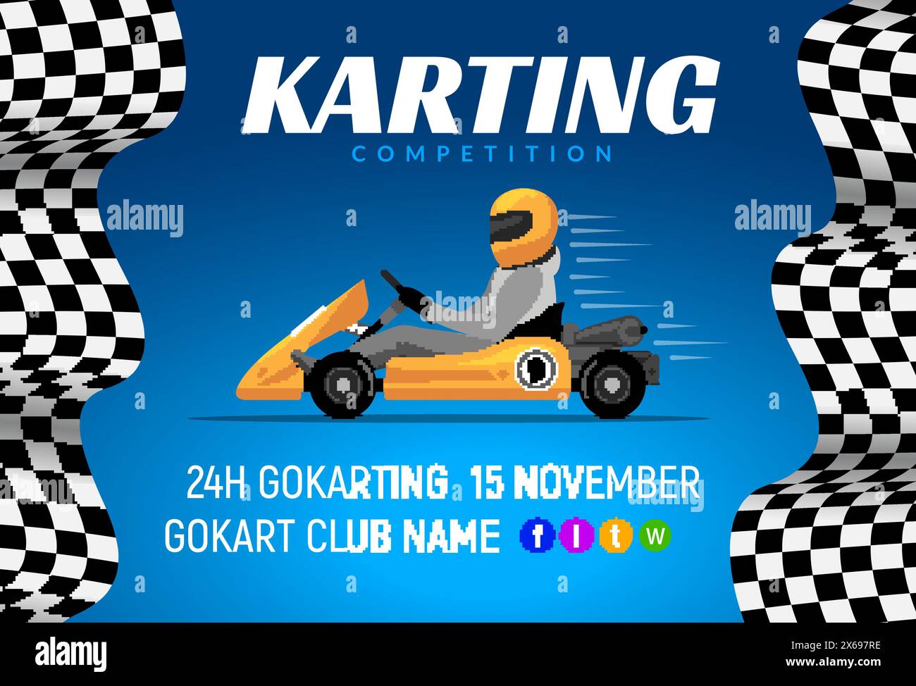 Go kart race background poster. Karting race car cartoon helmet driver sport backgorund Stock ...
