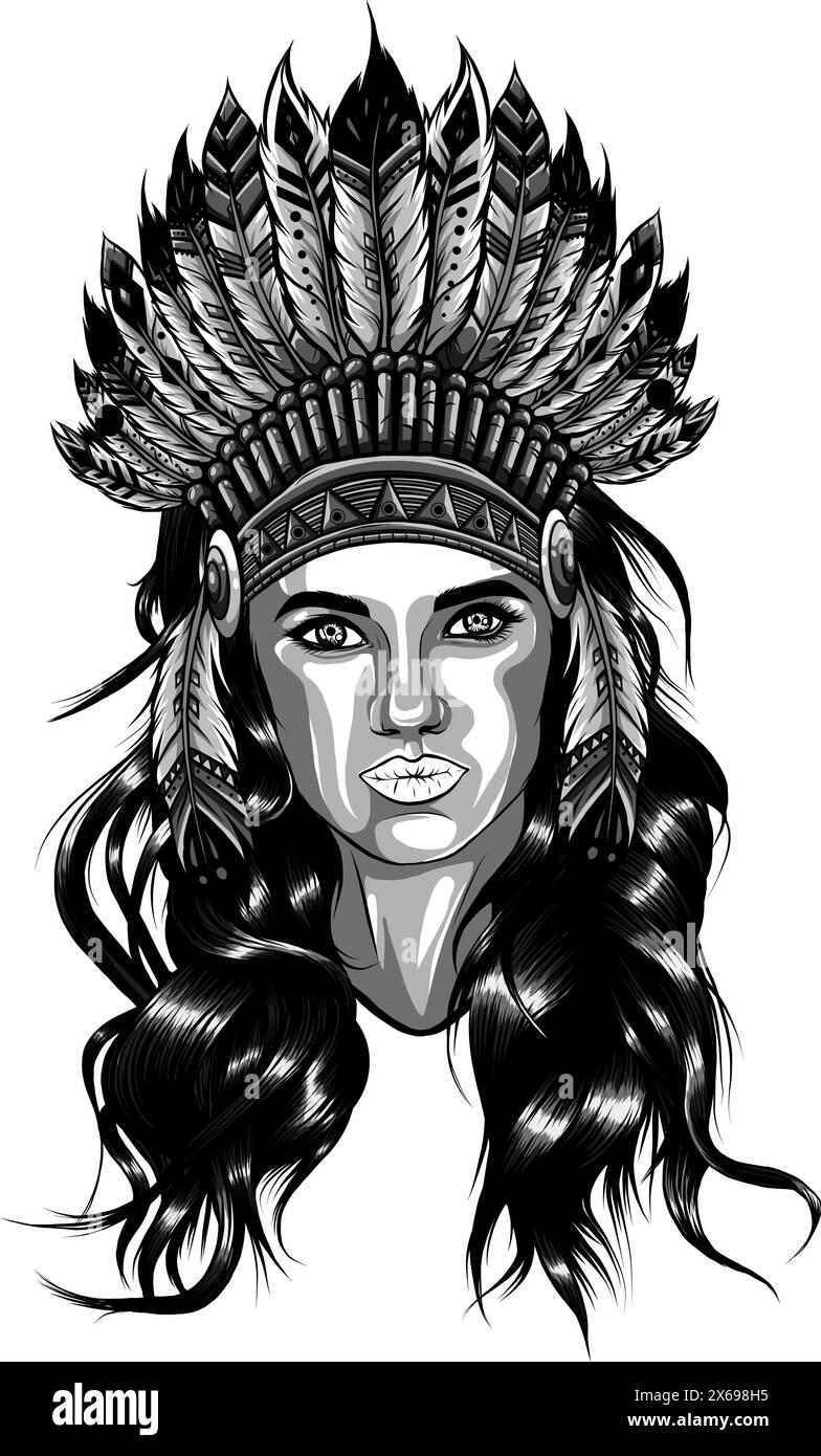 native american indian chief woman wearing traditional feathered ...