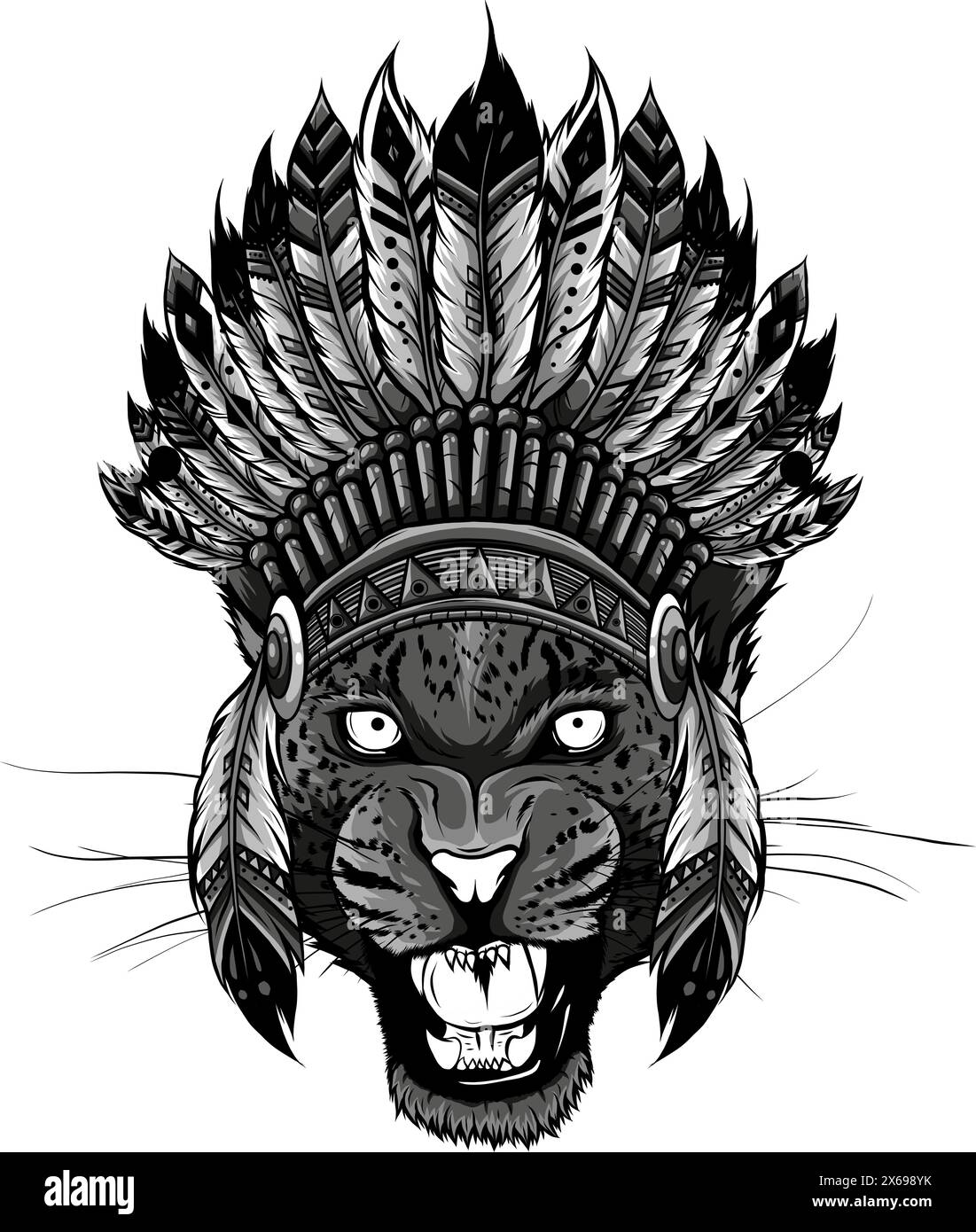vector illustration of monochrome Head leopard feathers Stock Vector ...