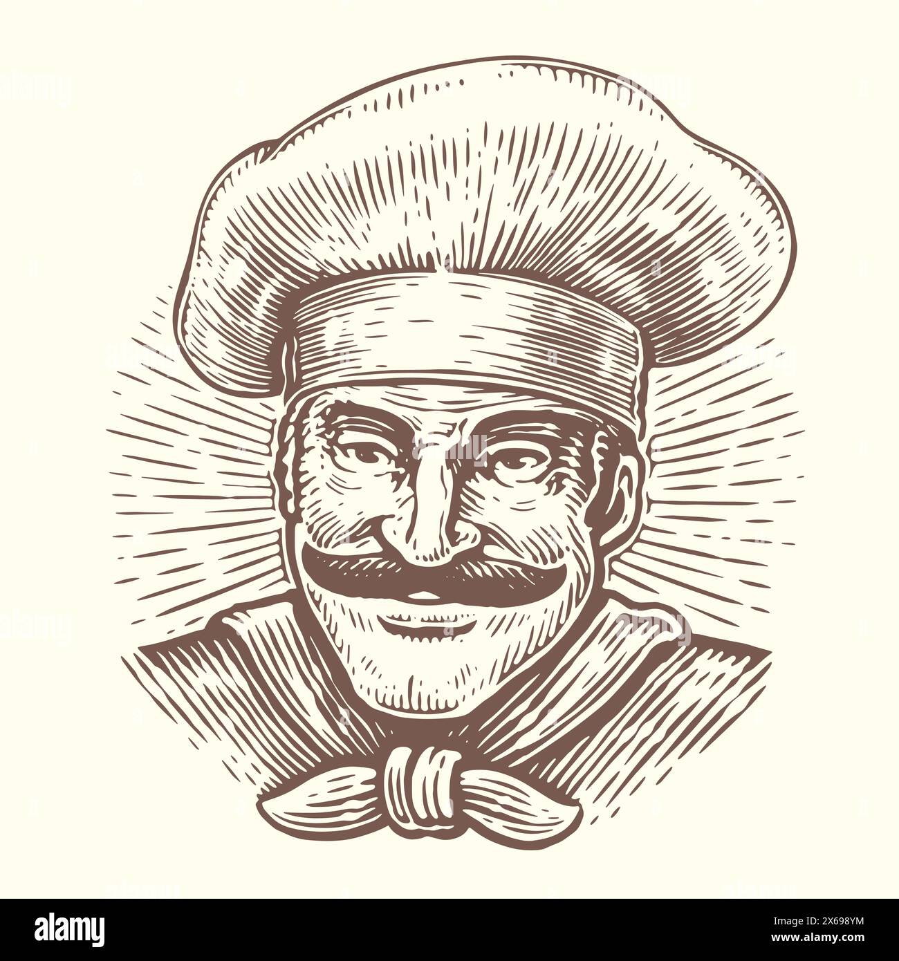 Chef in hat. Hand drawn portrait of cook. Sketch drawing for cafe and ...