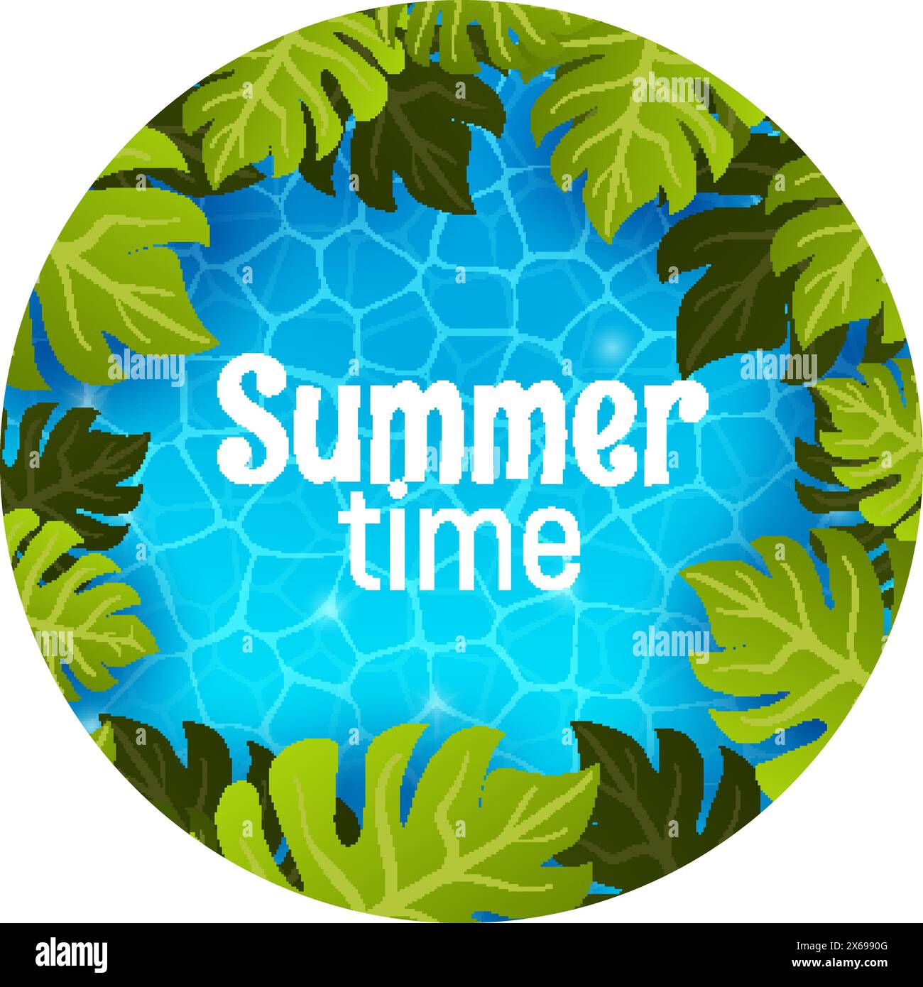 Swimming pool, top view. Summer time poster banner with green tropical ...