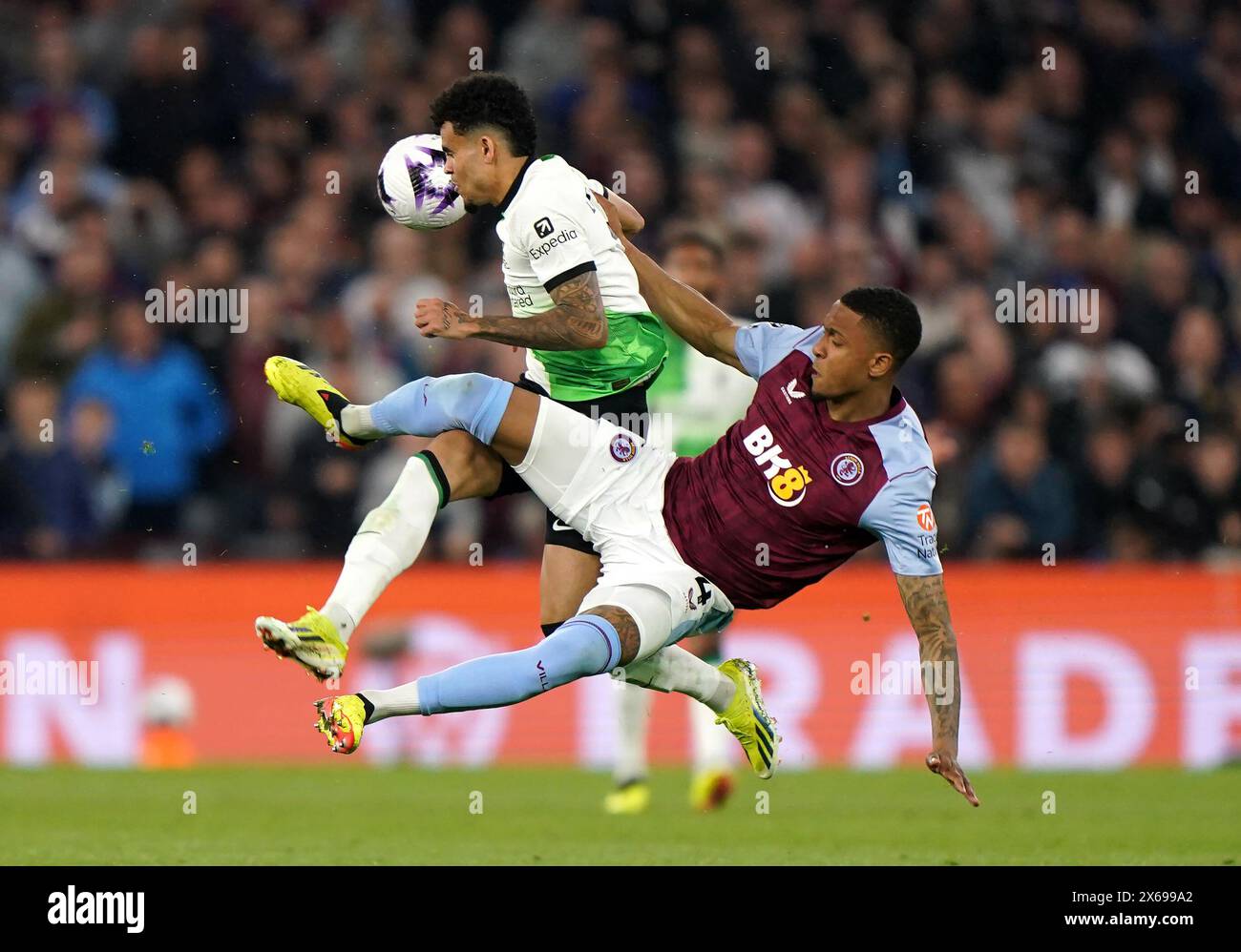 Liverpool's Luis Diaz (left) and Aston Villa's Ezri Konsa battle for ...