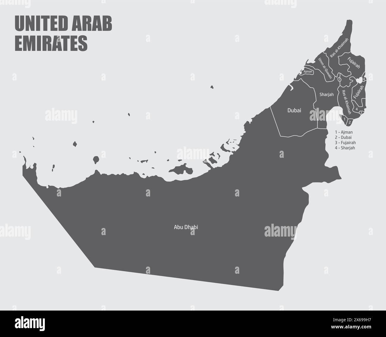 The administrative map of United Arab Emirates with labels Stock Vector ...
