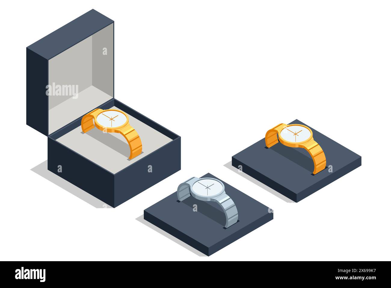 Isometric Luxury Male Wristwatches in Open Box isolated on a white ...