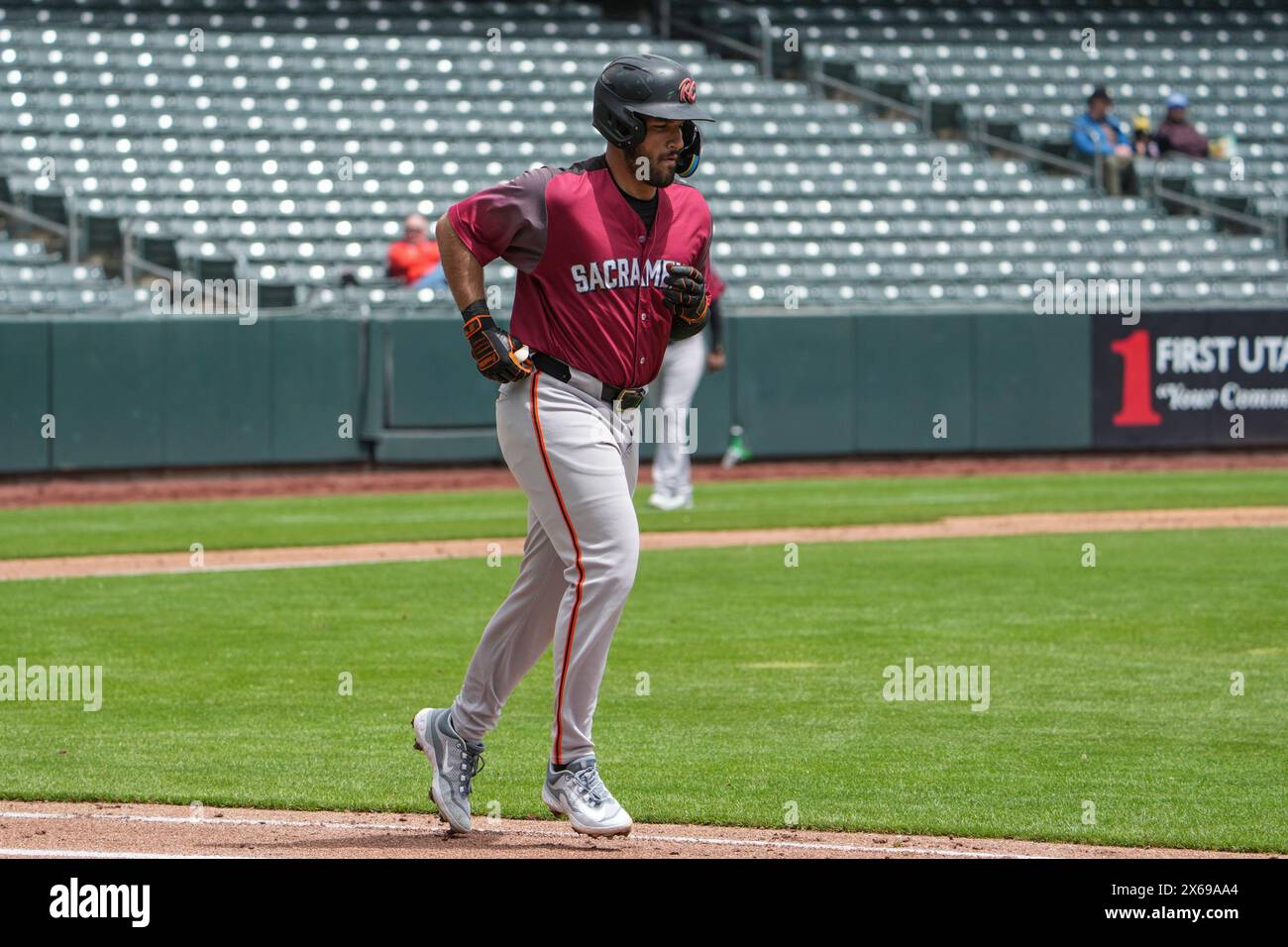 Salt Lake UT, USA. 8th May, 2024. Sacramento first baseman David Villar ...