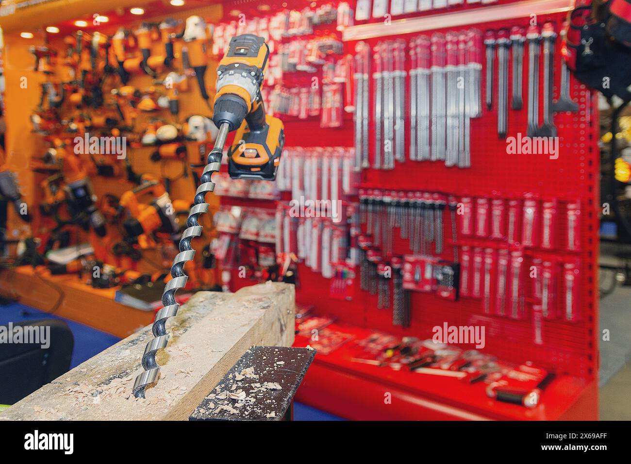 Tool for work, repair and construction in store. Wired power tools and ...