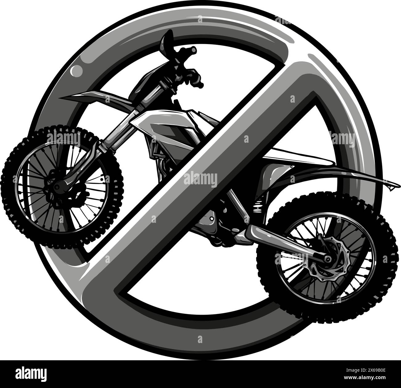vector illustration of monochrome motocross on forbidden symbol Stock ...