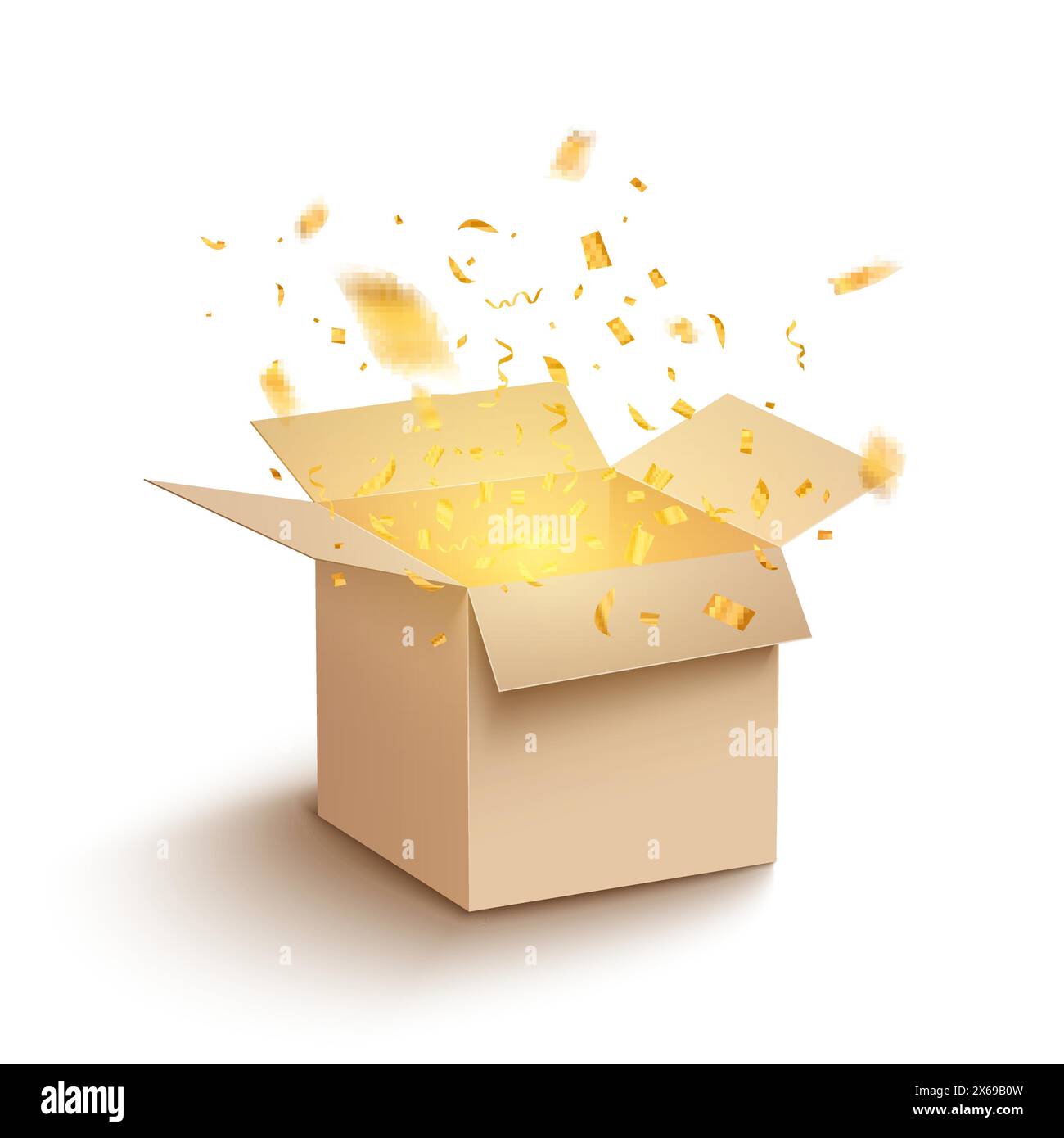 White gift box confetti explosion. Magic open surprise gift box package ...