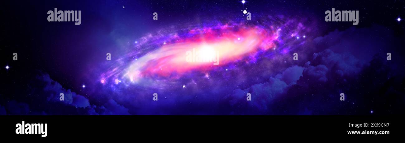 Shiny galaxy and stars in celestial cosmos, banner design Stock Photo ...