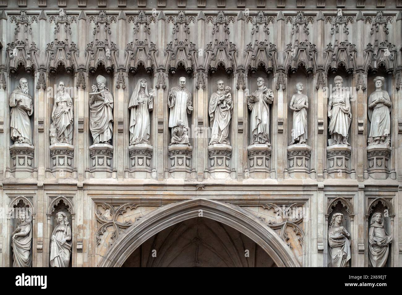 London, England, United Kingdom; Westminster Abbey; statues of saints ...