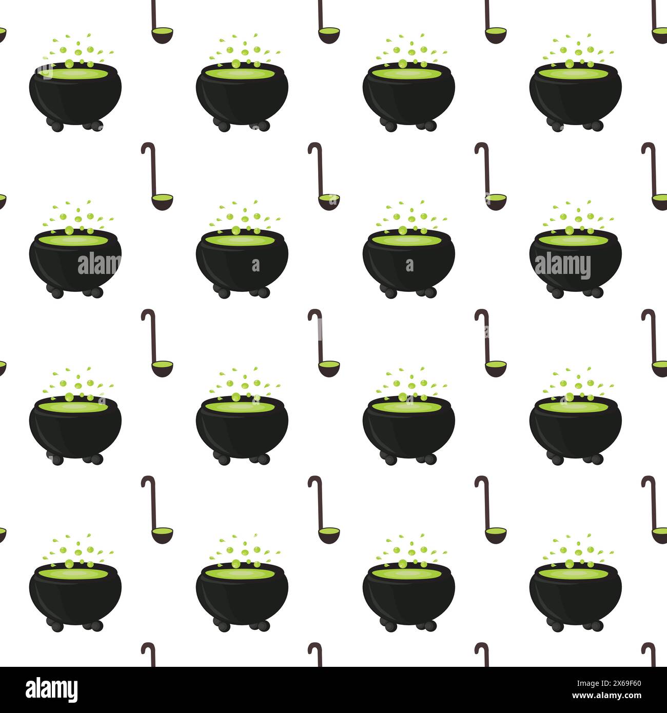 Witchs cauldron with boiling magic potion. Seamless pattern. Vector ...