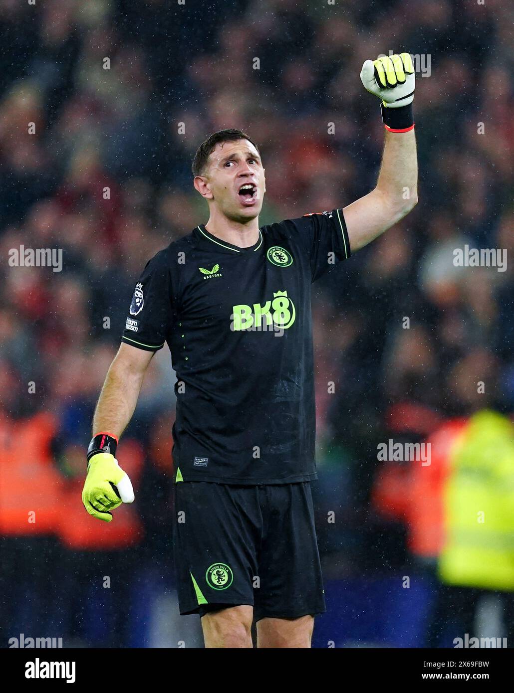 Aston Villa goalkeeper Emiliano Martinez celebrates after the Premier ...