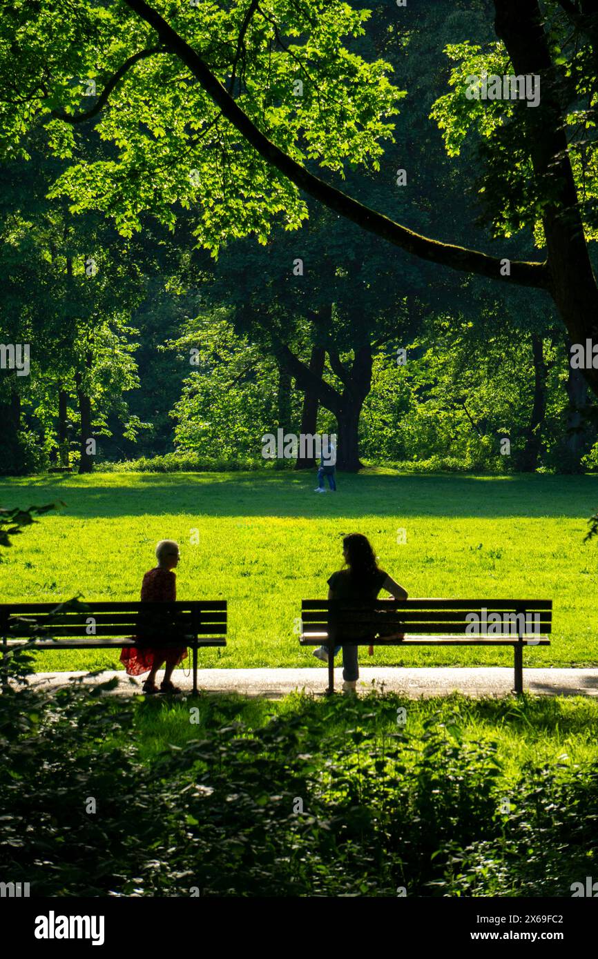 The Brehminsel in Essen-Werden, city park, people enjoying spring, NRW ...
