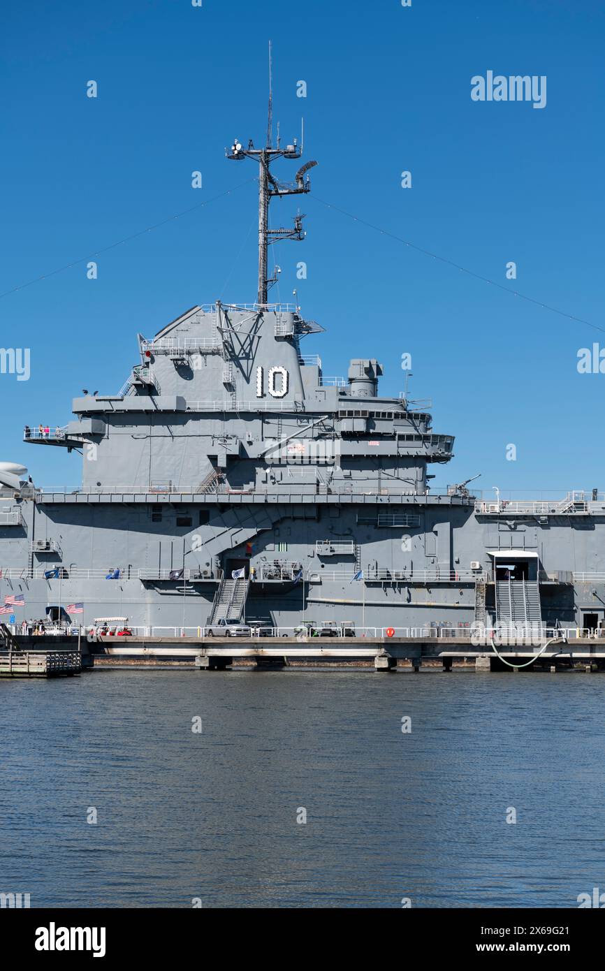 USS Yorktown in dry dock showing midship section with aircraft and ...