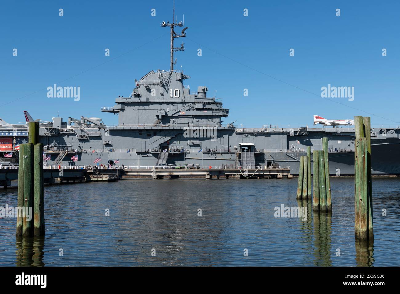 USS Yorktown in dry dock showing midship section with aircraft and ...