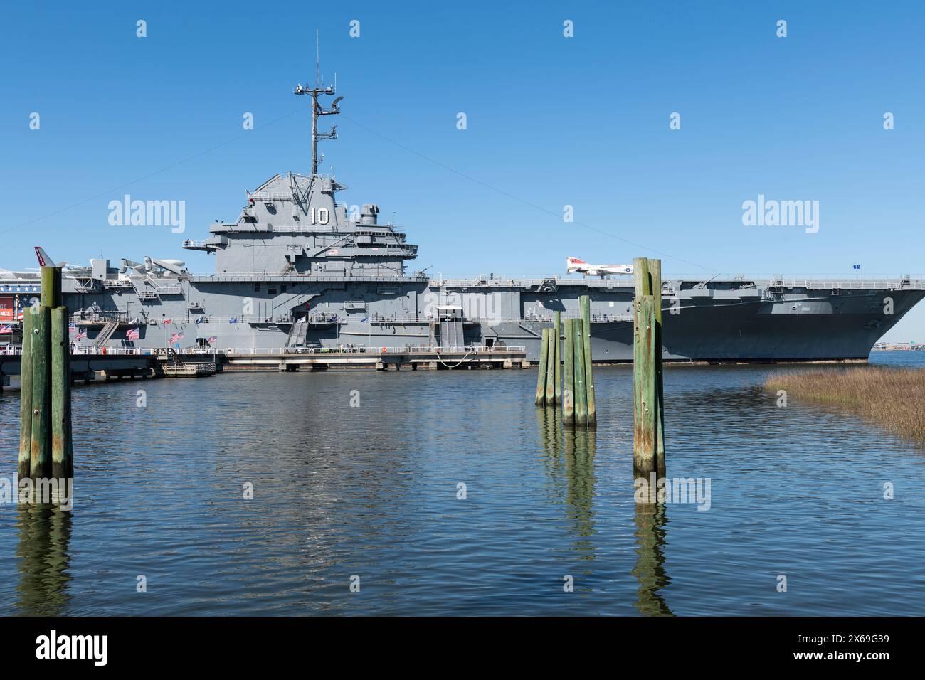 USS Yorktown in dry dock showing midship section with aircraft and ...