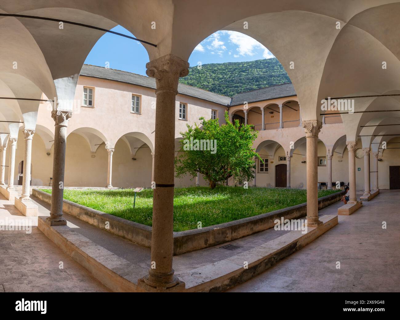 Finalborgo Italy16 April 2024: Cloister of the Conventual complex of ...